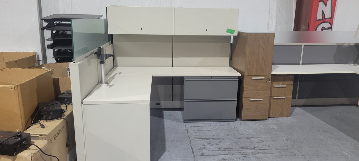 6 x 6 Cubicle Station with Lateral File and Dual Monitor Arms ...